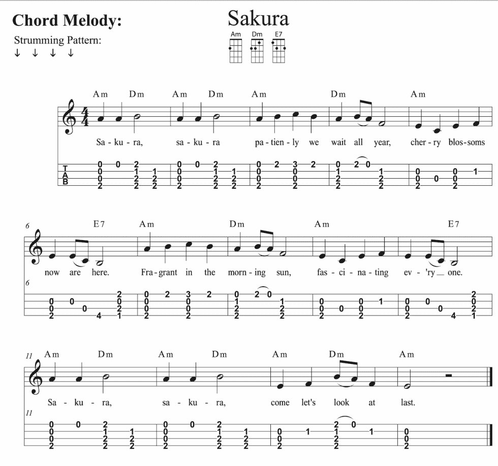 Writing More Readable Ukulele Tab: Evolution of Sakura Chord Melody